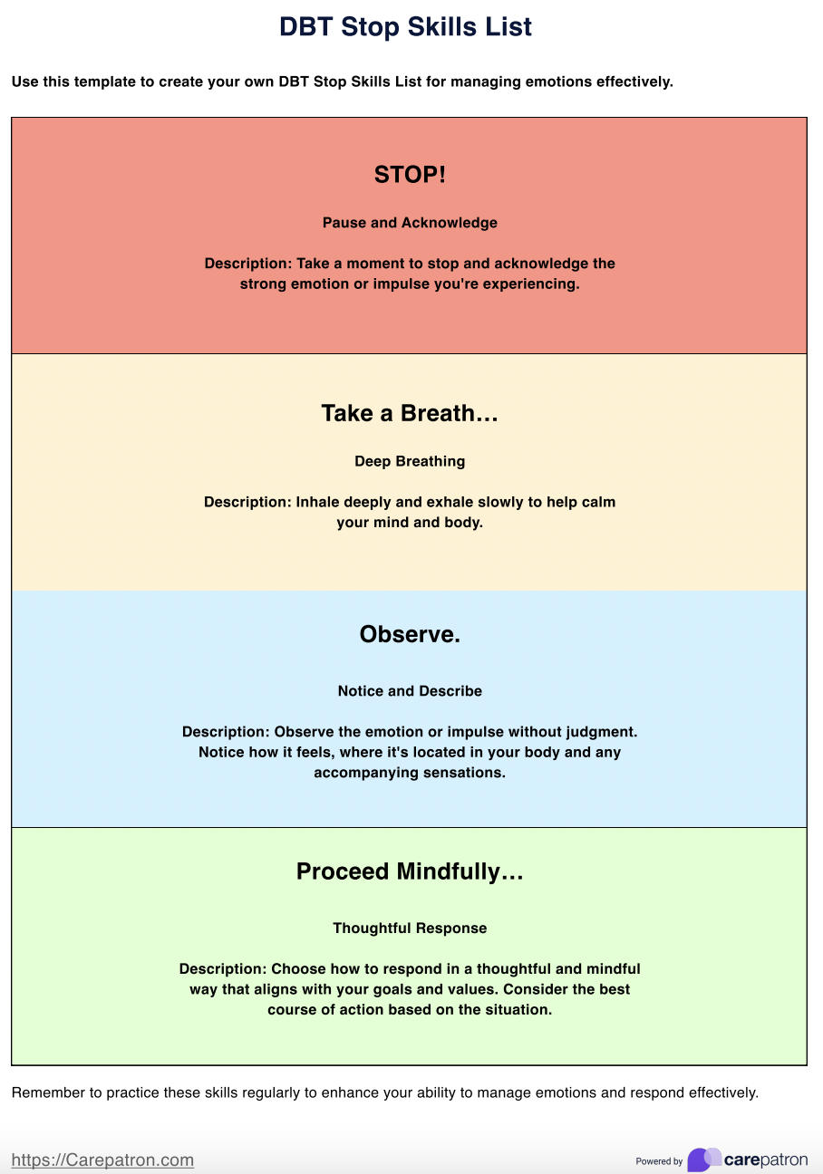 DBT Stop Skills List & Example | Free PDF Download